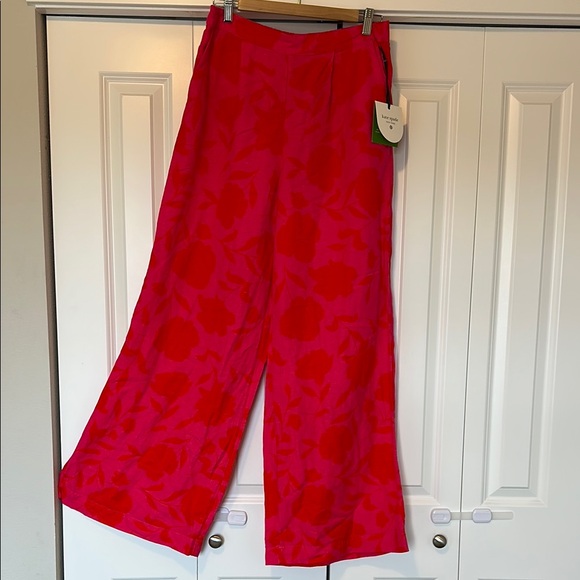 kate spade | Pants & Jumpsuits | Kate Spade Red Floral Wide Leg Pants ...